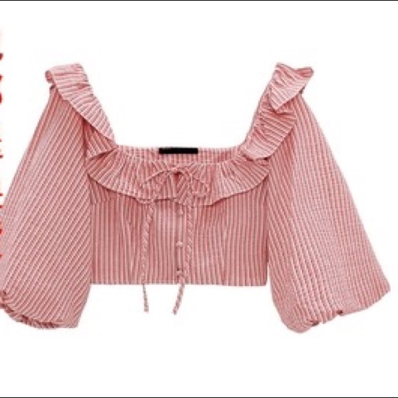 Zara | Tops | Zara Red And White Striped Ruffle Blouse | Poshmark